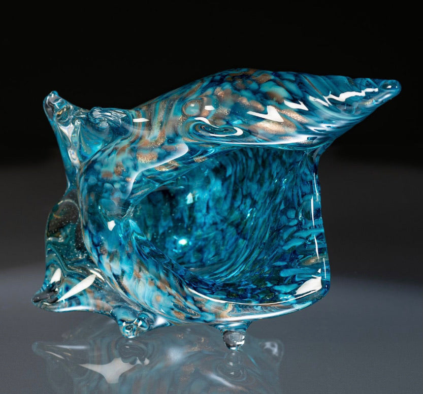 Large Blown Glass Conch Shell ~ Sea Mist - Brenda McMahon Gallery